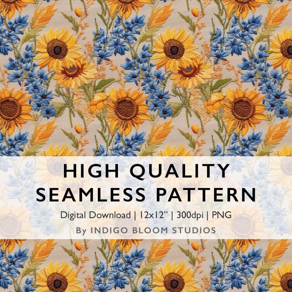 Seamless Embroidery Pattern Floral Seamless Pattern Sunflowers Van Gogh ...