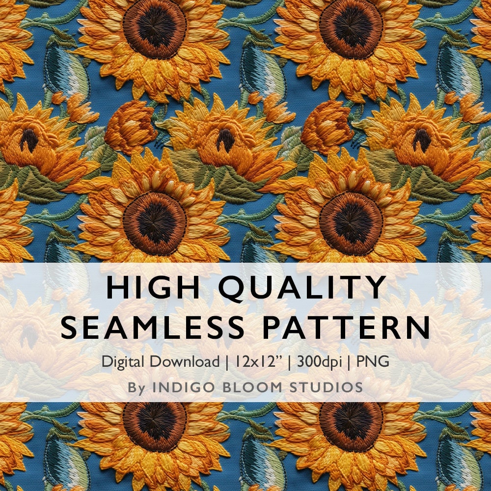 Seamless Embroidery Pattern Floral Seamless Pattern Sunflowers Van Gogh ...
