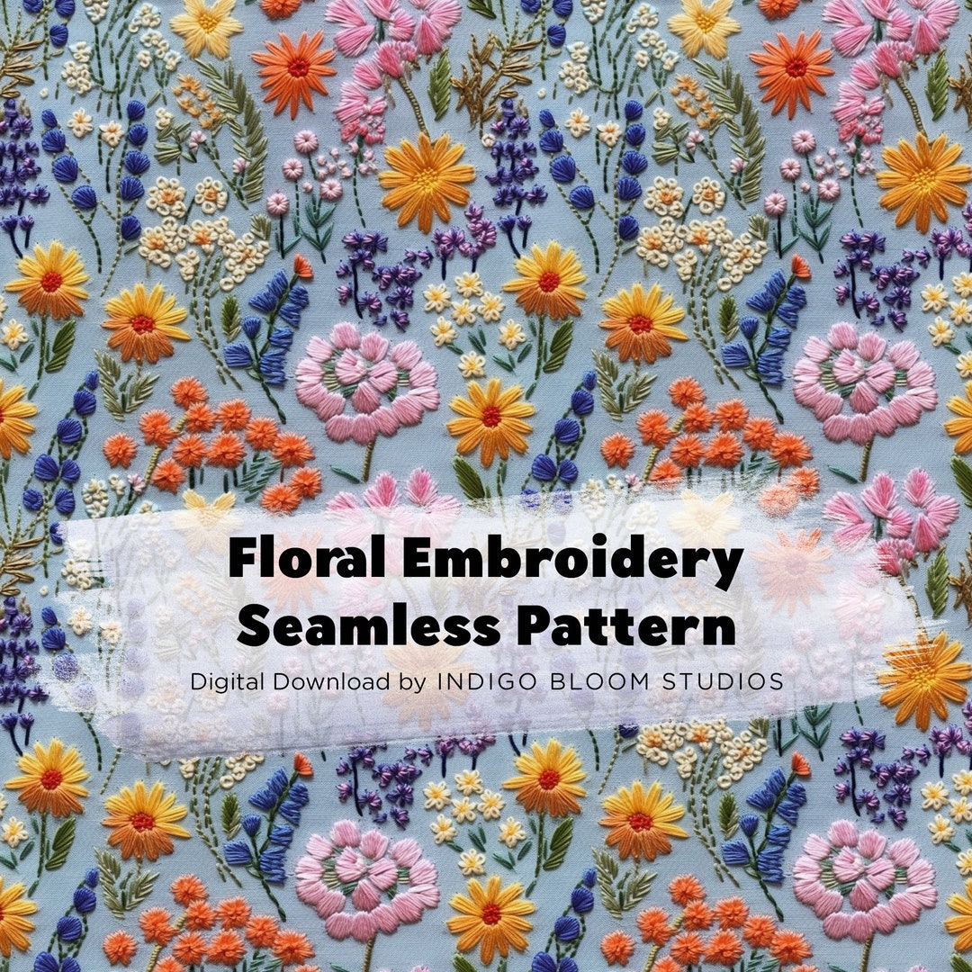 Seamless Embroidery Floral Pattern Clusters of Summer Flowers - Etsy