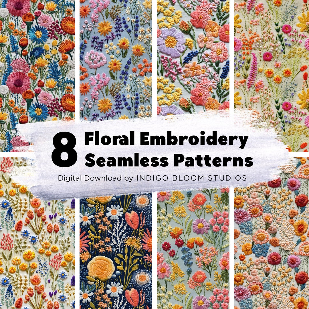 Seamless Embroidery Floral Pattern Clusters of Summer Flowers - Etsy ...