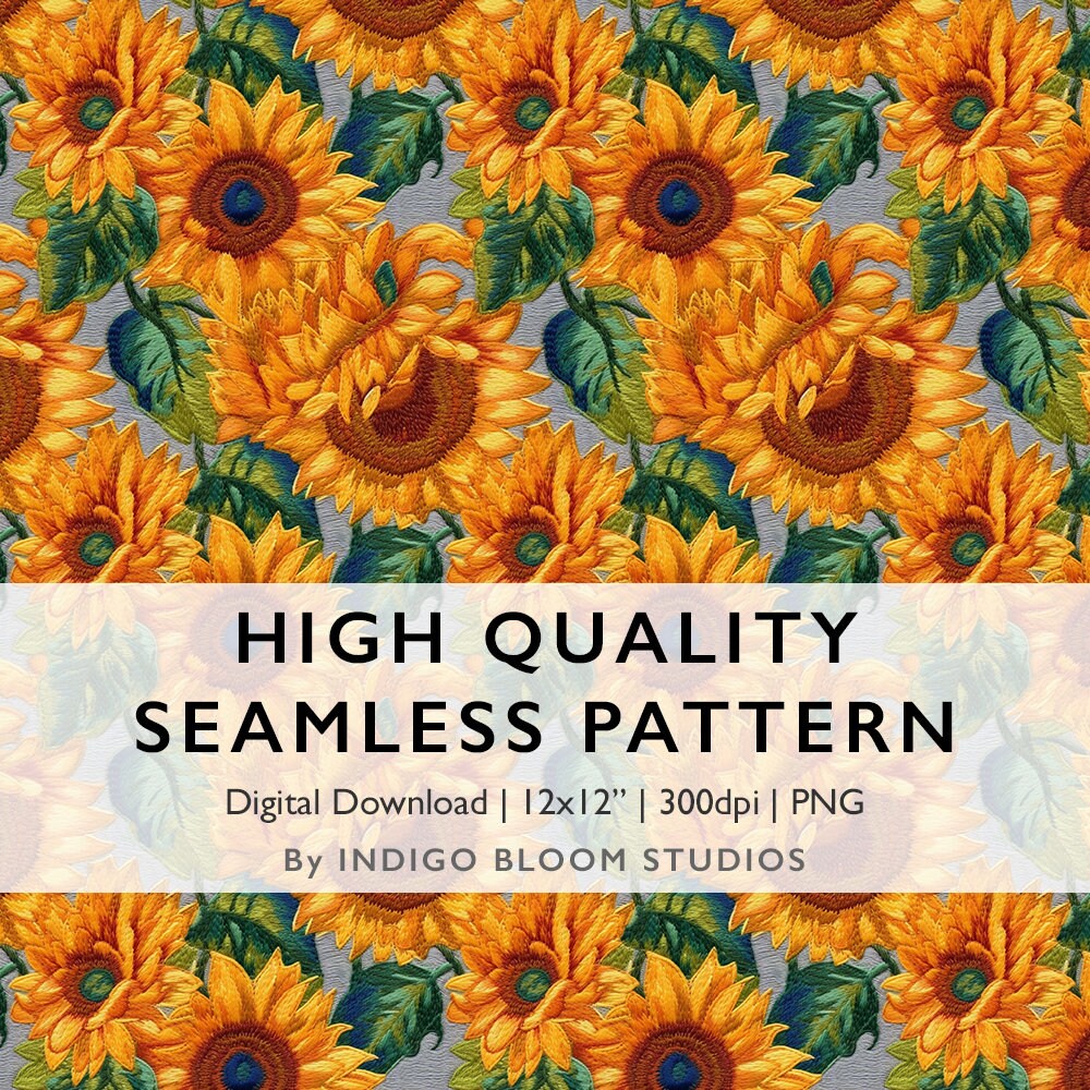 Seamless Embroidery Pattern Floral Seamless Pattern Sunflowers Van Gogh ...