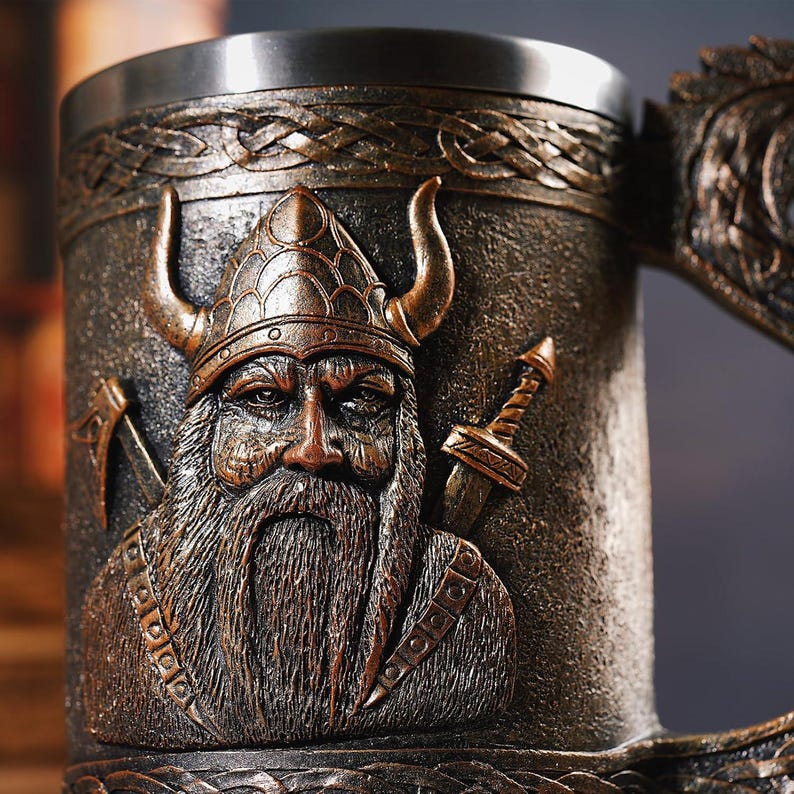 Nordic Viking Beer & Coffee Mug – Dragonship Drakkar Tankard, Bronze ...