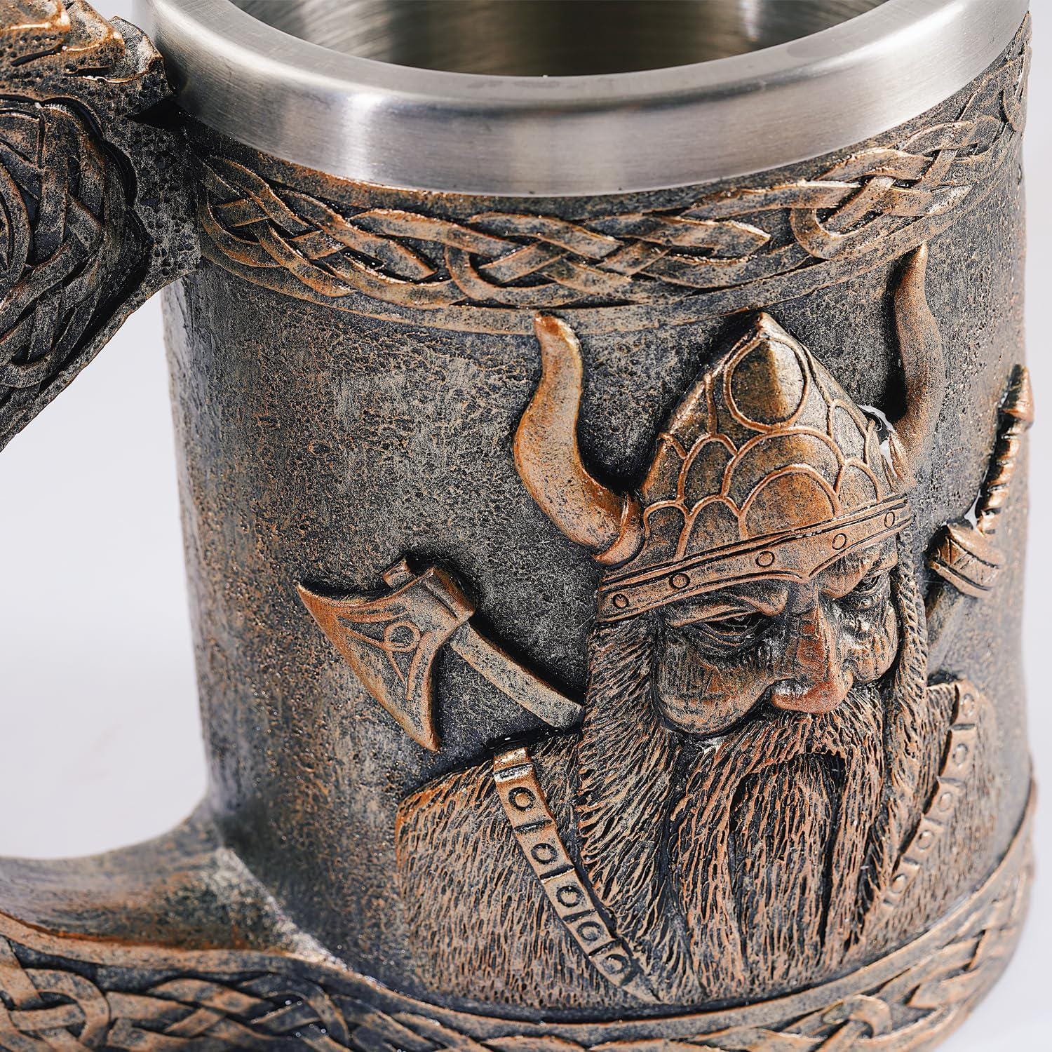 Nordic Viking Beer & Coffee Mug – Dragonship Drakkar Tankard, Bronze ...
