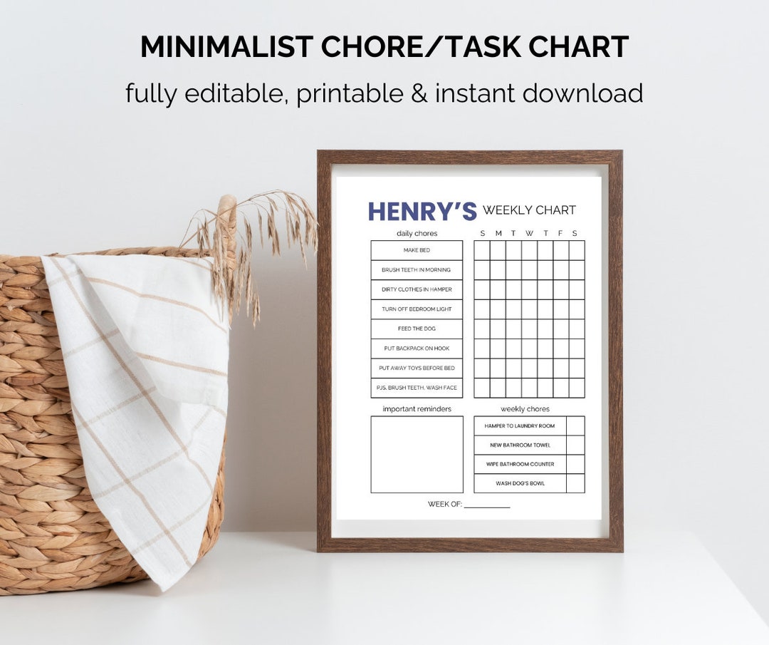 Editable Chore Chart Chore Chart Checklist Canva Template Minimalist ...
