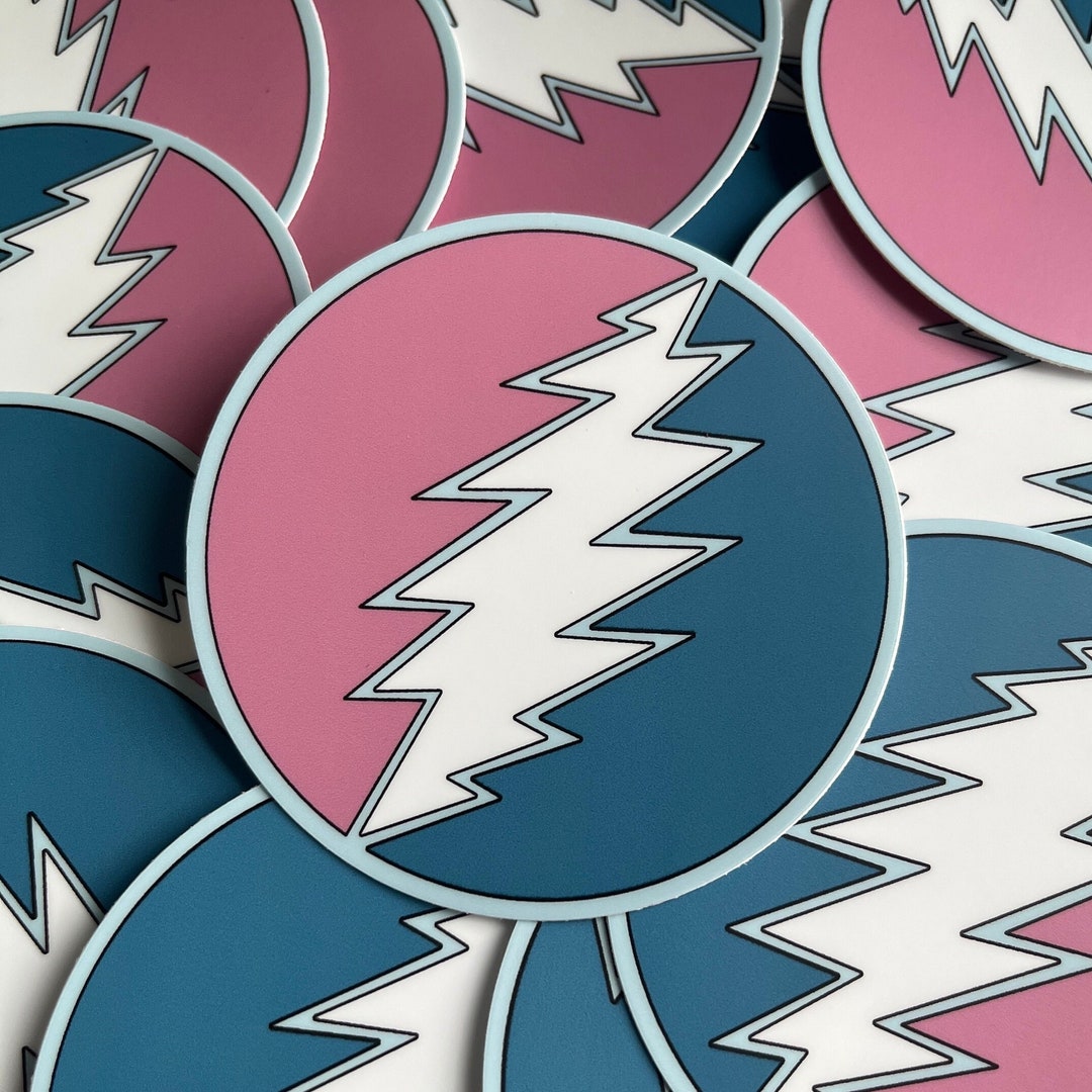 Lightning Bolt Sticker | Grateful Dead | Circle Sticker | Red & Blue ...
