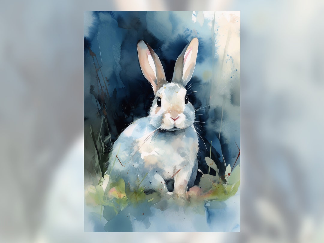 White Rabbit Watercolor Print, Bunny Lover Gift, Nature Home Decor ...