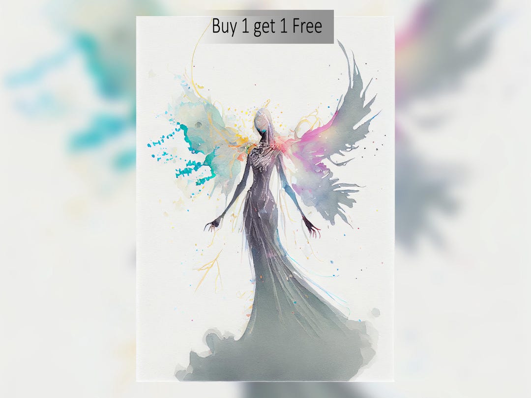 Angel With Open Wings Watercolor Painting Print Serene and Ethereal ...