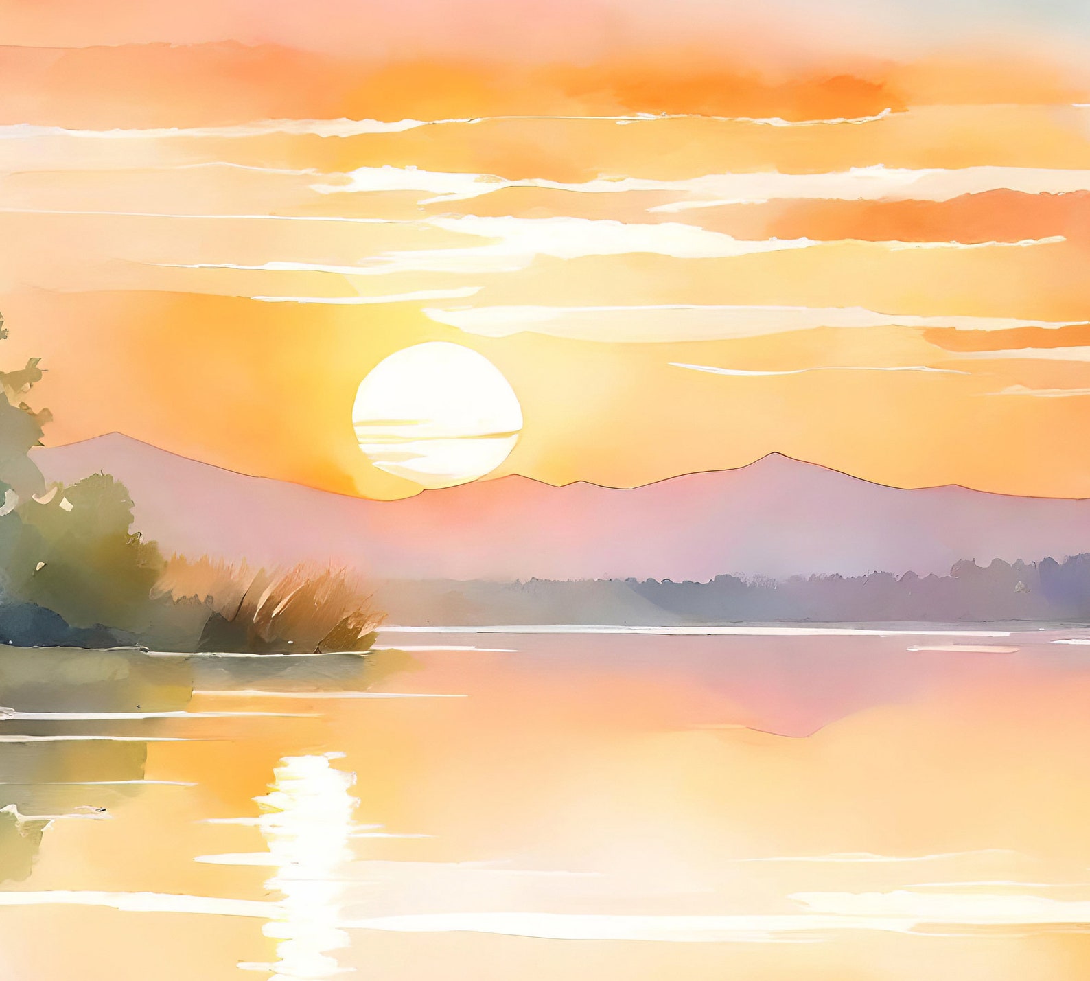Row Boat on Lake During Sunrise, Watercolor Painting Print, Serene ...