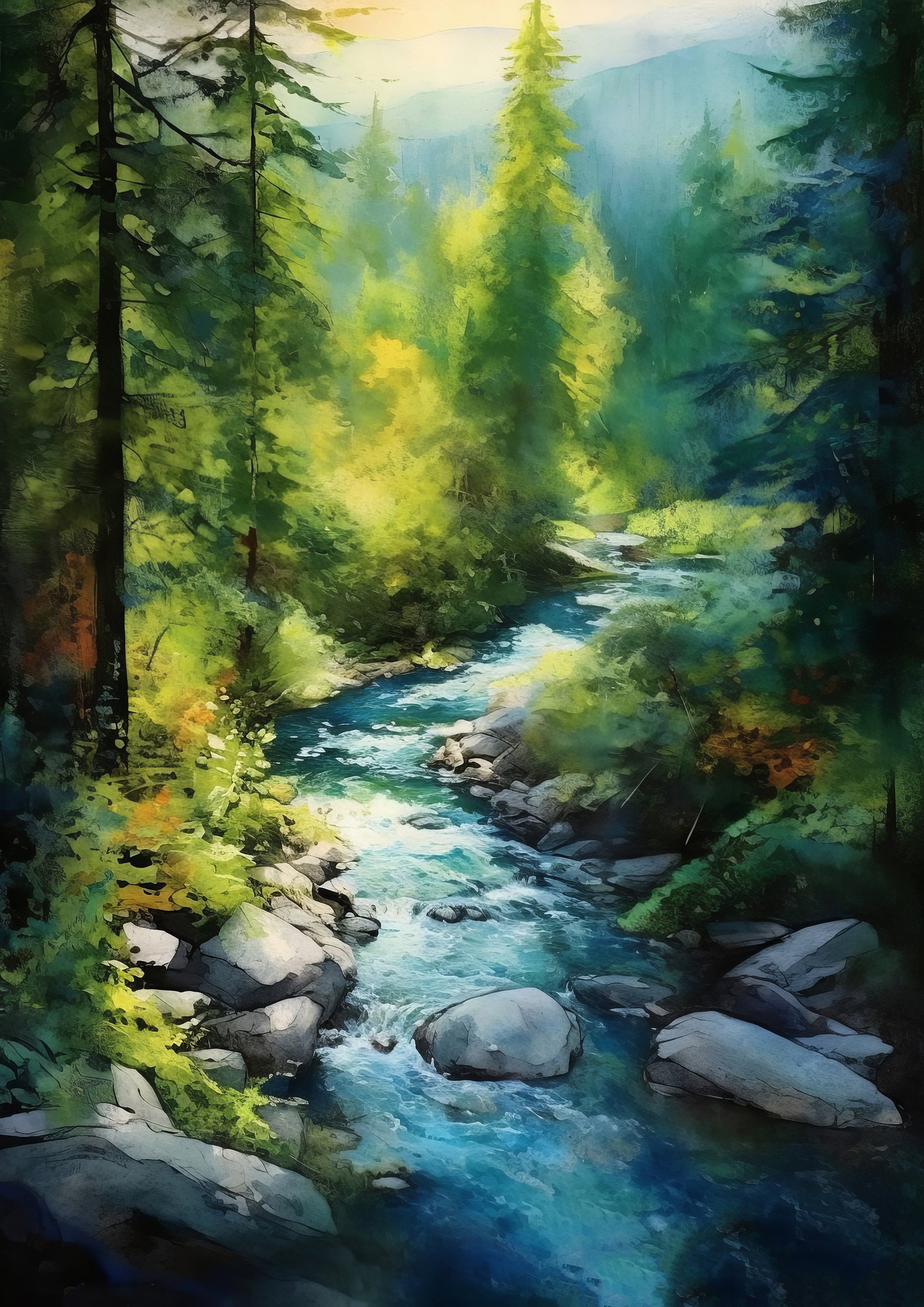 Forest Stream Oil Painting Print, Nature Wall Art, Tranquil Stream ...