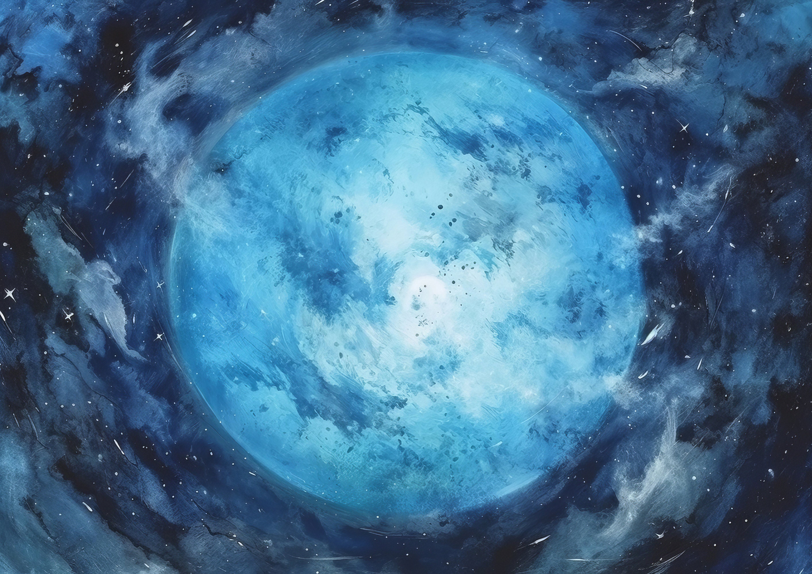 Blue Moon Art Print Lunar Watercolor Painting Night Sky Wall - Etsy