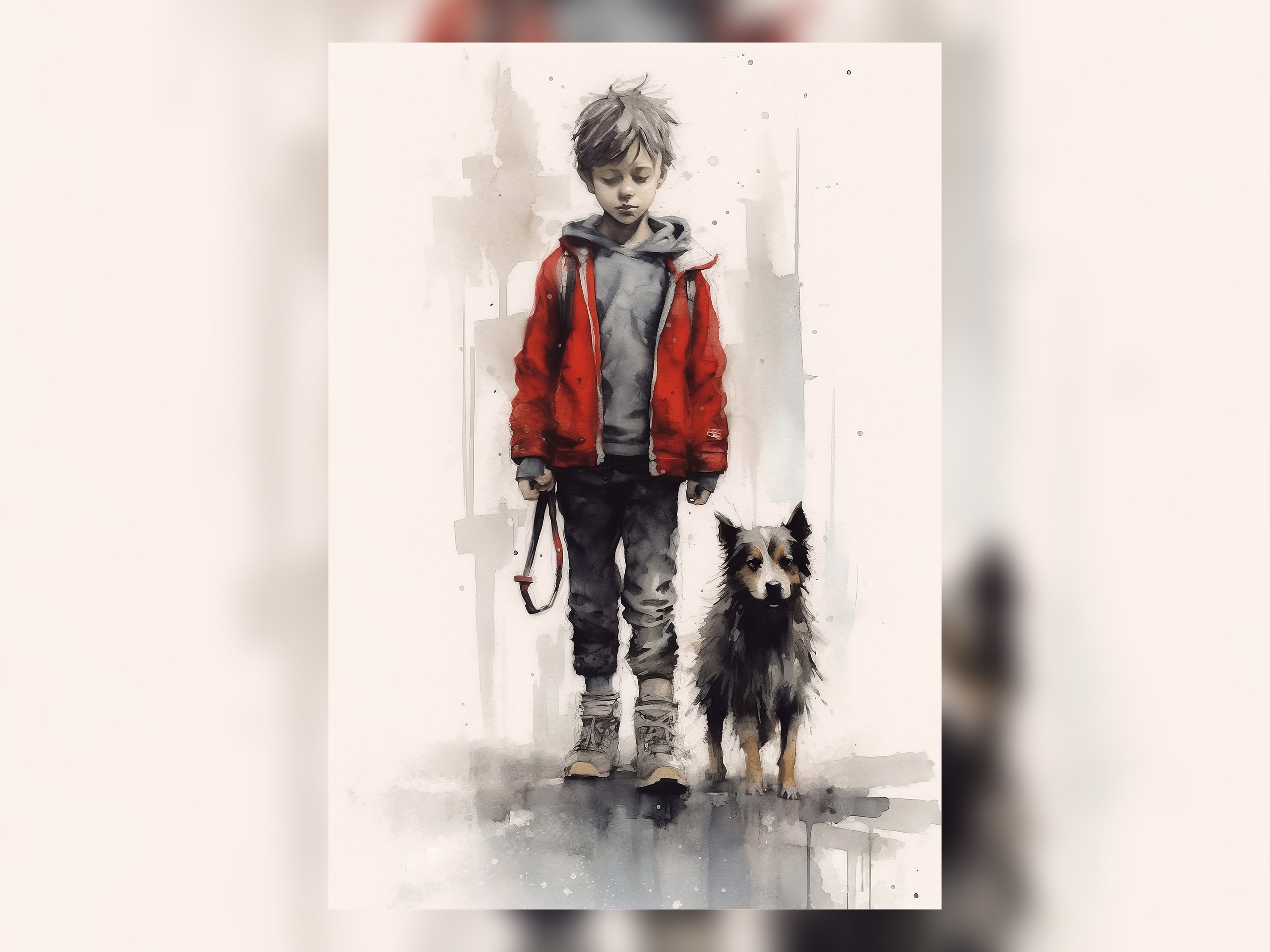 Whimsical Boy With Dog Watercolor Print, Captivating and Nostalgic Art ...