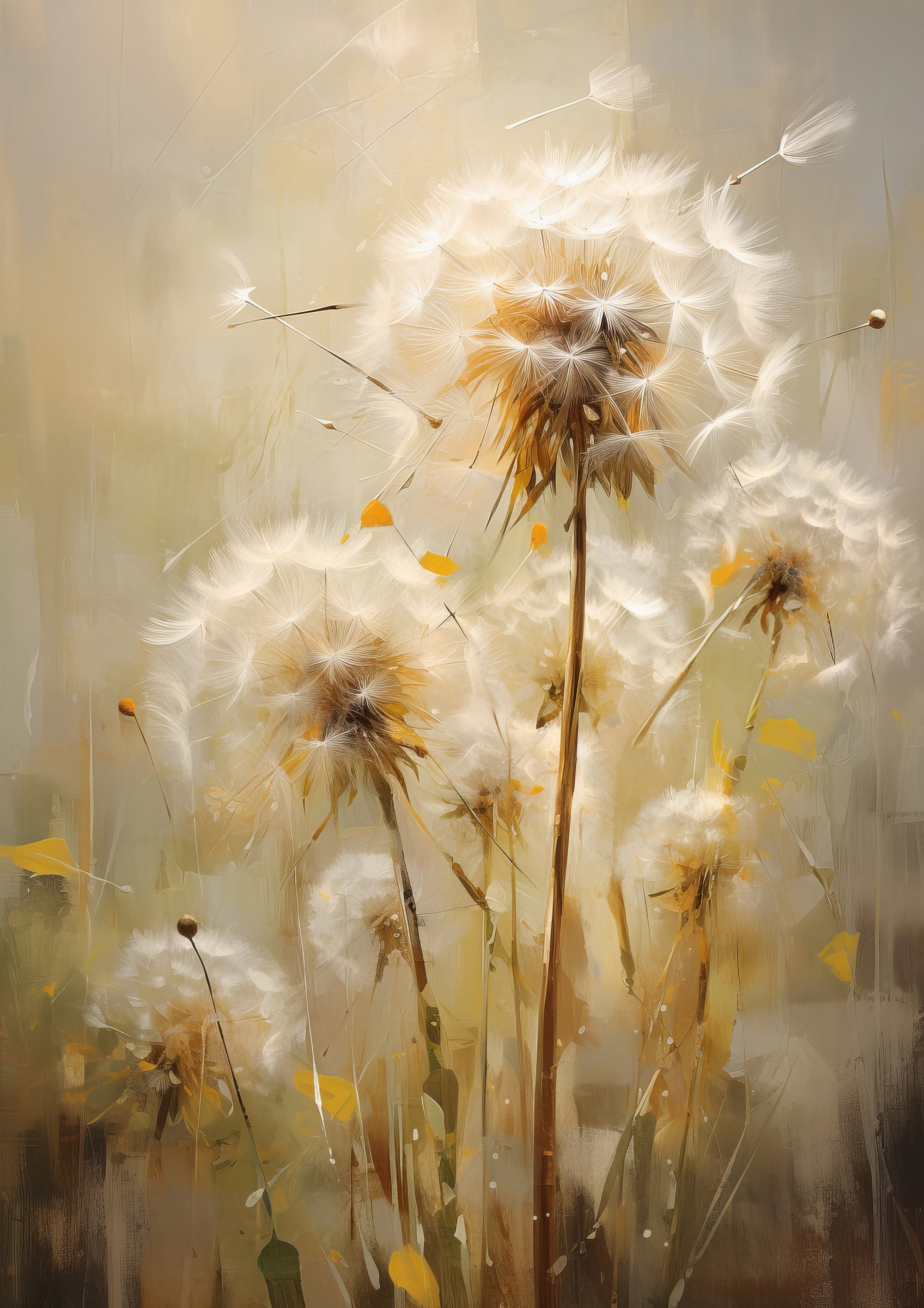 Dandelion Oil Painting Print: Golden Bloom, Nature's Wish-maker Art ...