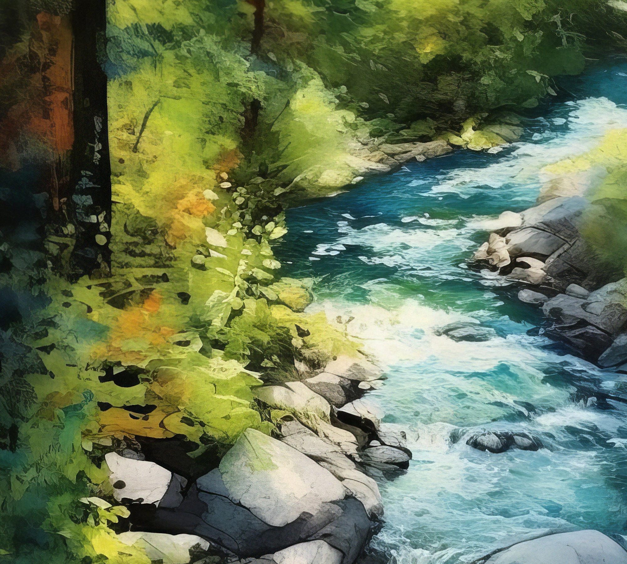 Forest Stream Oil Painting Print, Nature Wall Art, Tranquil Stream ...