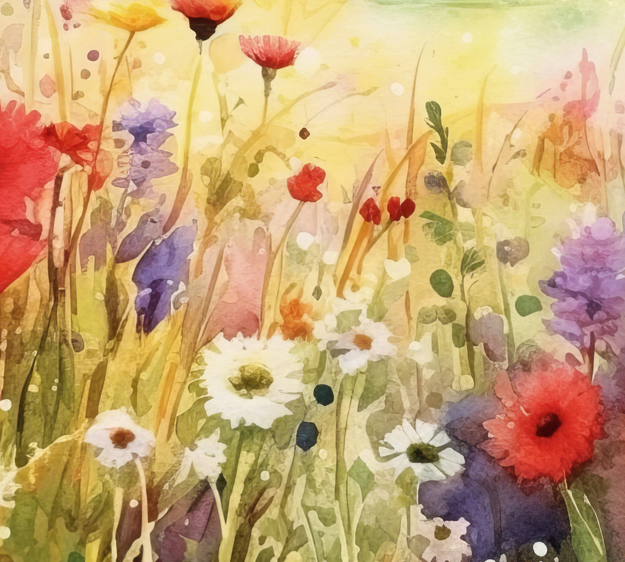 Poppies and Wild Flowers Watercolor Painting Print, Meadow Flowers Art ...