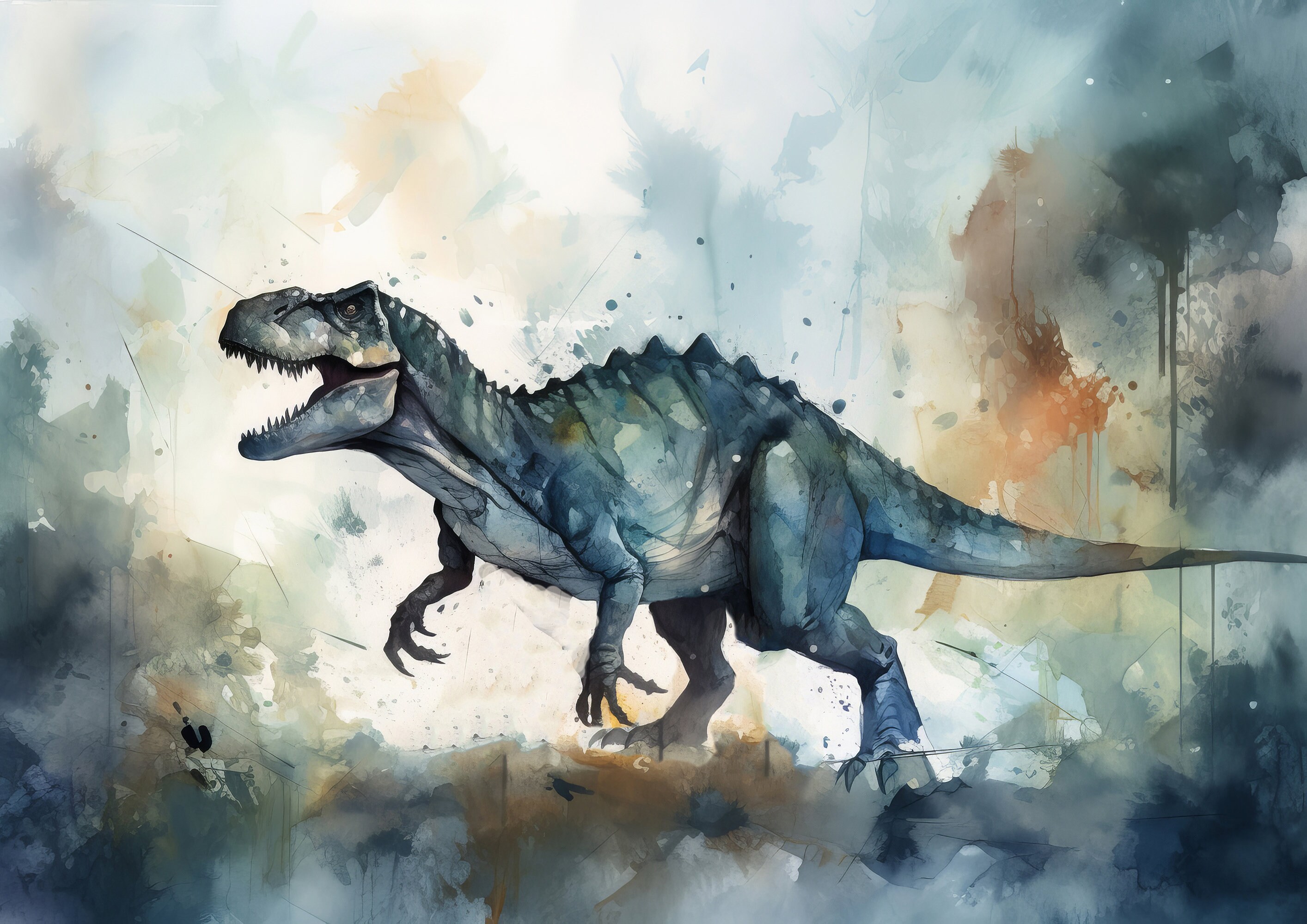 T-rex Art Dinosaur Watercolor Print, Prehistoric Wall Art, Jurassic ...