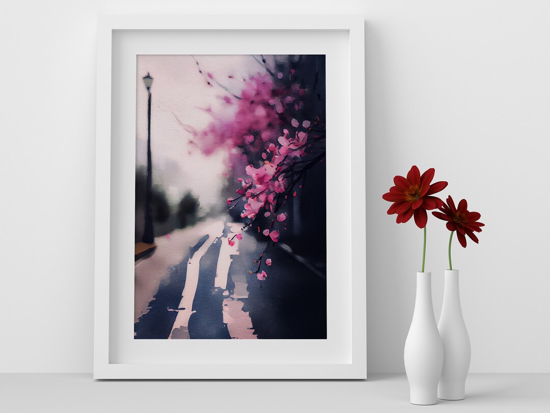 Purple Flowers Print, Watercolor Branch, Fine Paper Print, Nature Decor ...