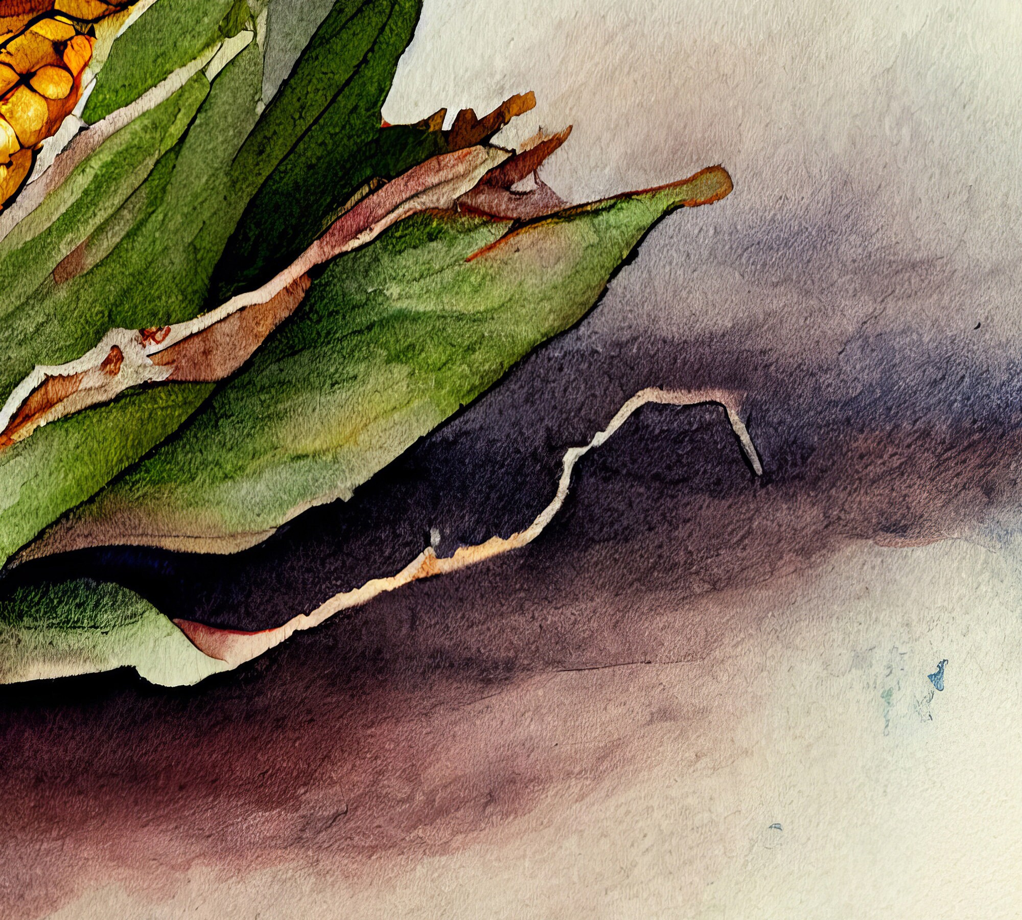 Watercolor Painting Print of Corn on the Cob With Leaves Opened Kernels ...