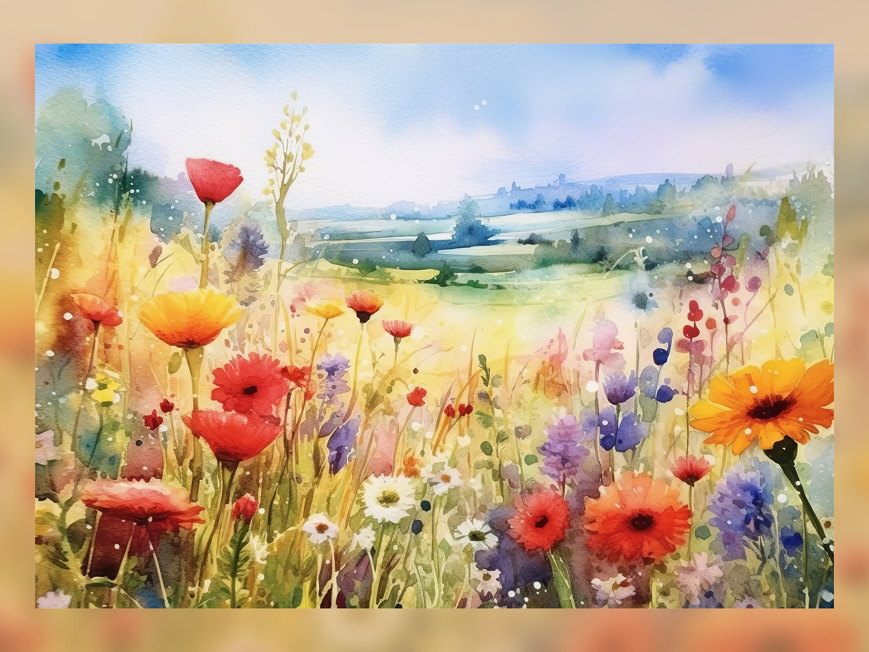 Poppies and Wild Flowers Watercolor Painting Print, Meadow Flowers Art ...