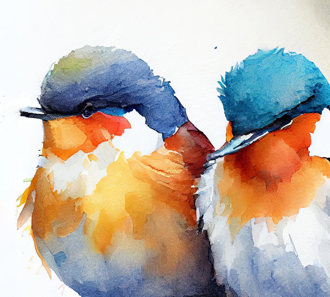 Birds on Branch Watercolor Painting Print Serene and Expressive Art for ...