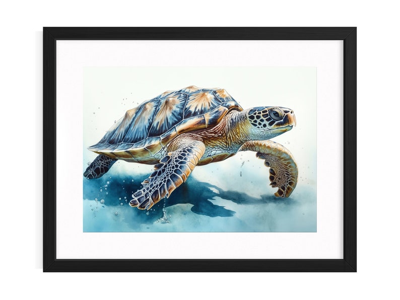 Turtle Swimming Underwater Oil Painting Print Ocean Themed - Etsy