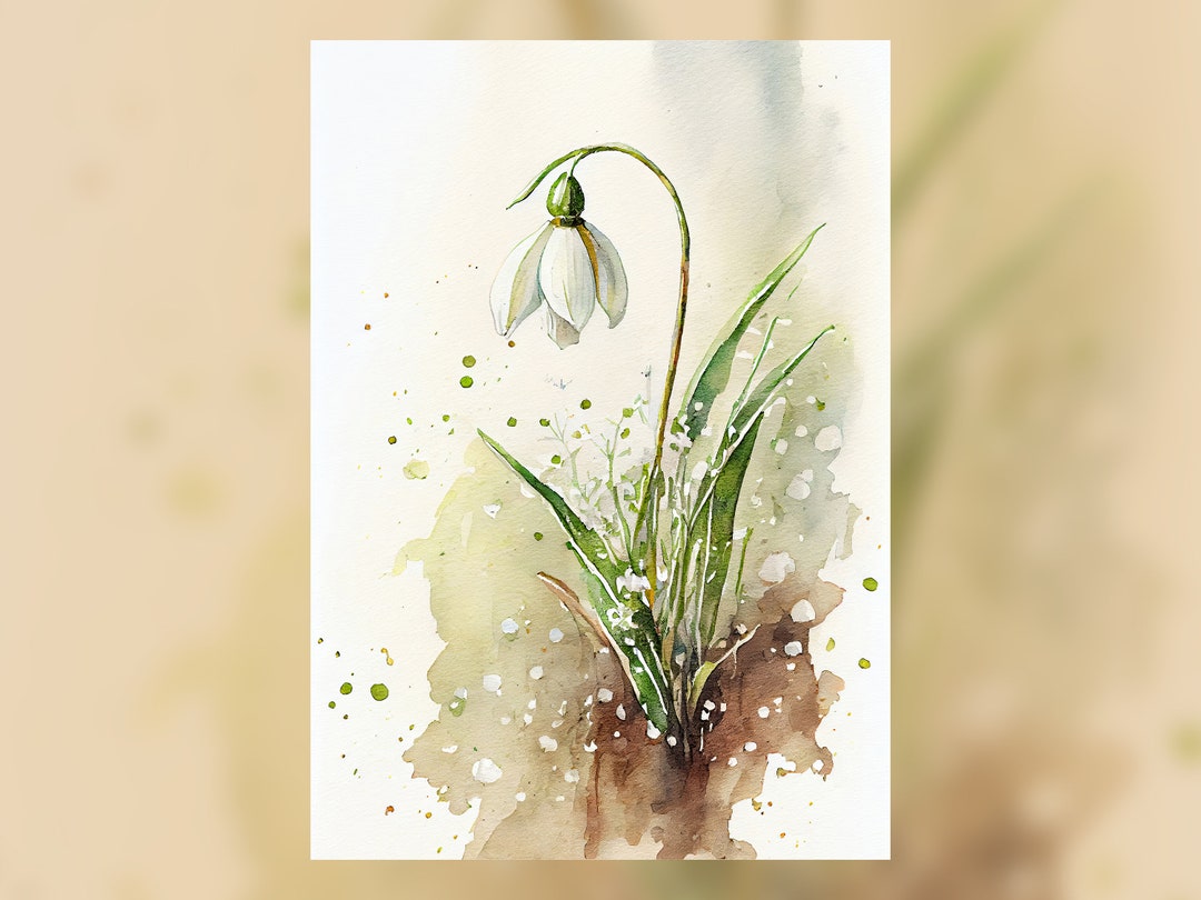 Snowdrop Flower Painting Watercolor Print Botanical Art, Floral ...