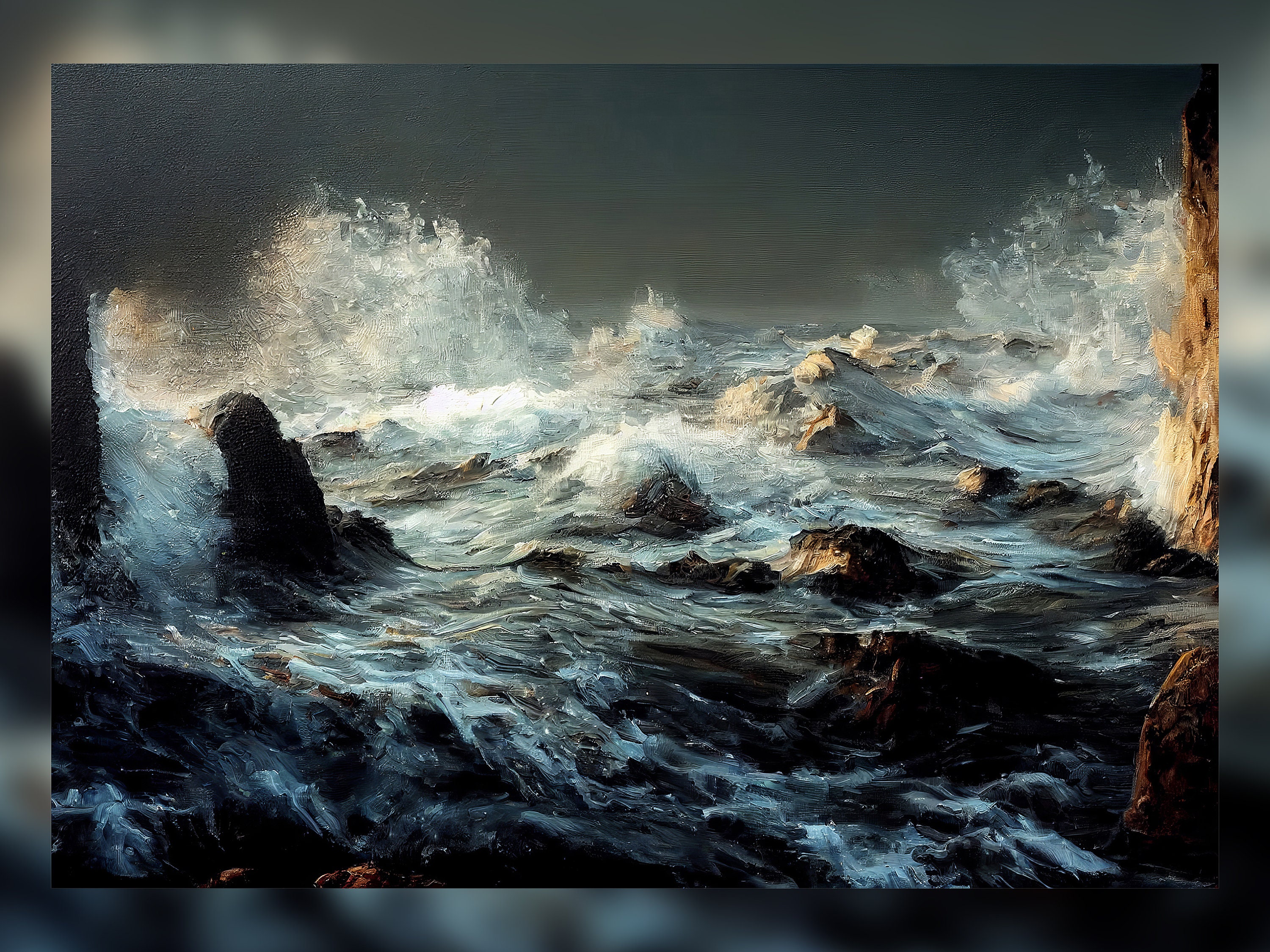 Stormy Sea Oil Painting Print Dramatic Nautical Wall Art Decor Moody ...