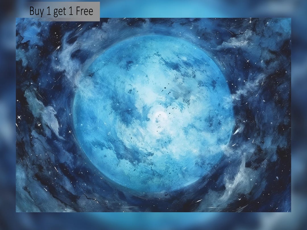 Blue Moon Art Print, Lunar Watercolor Painting, Night Sky Wall Art ...