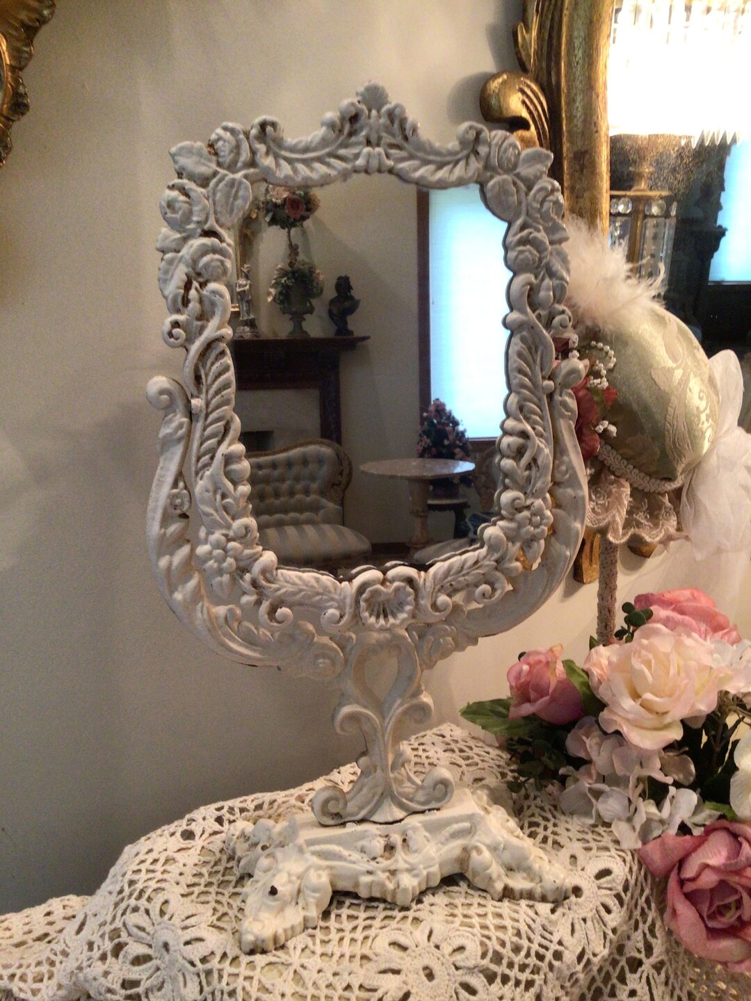 VICTORIAN CAST IRON Vanity Mirror in Antique White//ornate//1950’s - Etsy