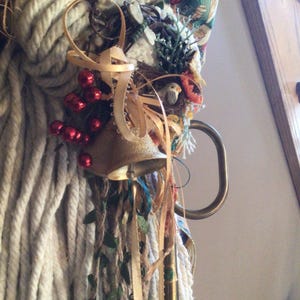 Vintage MOP ANGEL DECORATED With Ribbons, Bells, Brass Horn and Holly ...