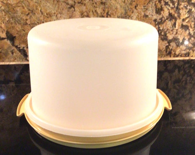Vintage TUPPERWARE Round CAKE CARRIER Harvest Gold 11” High 6 3/4” Tall ...