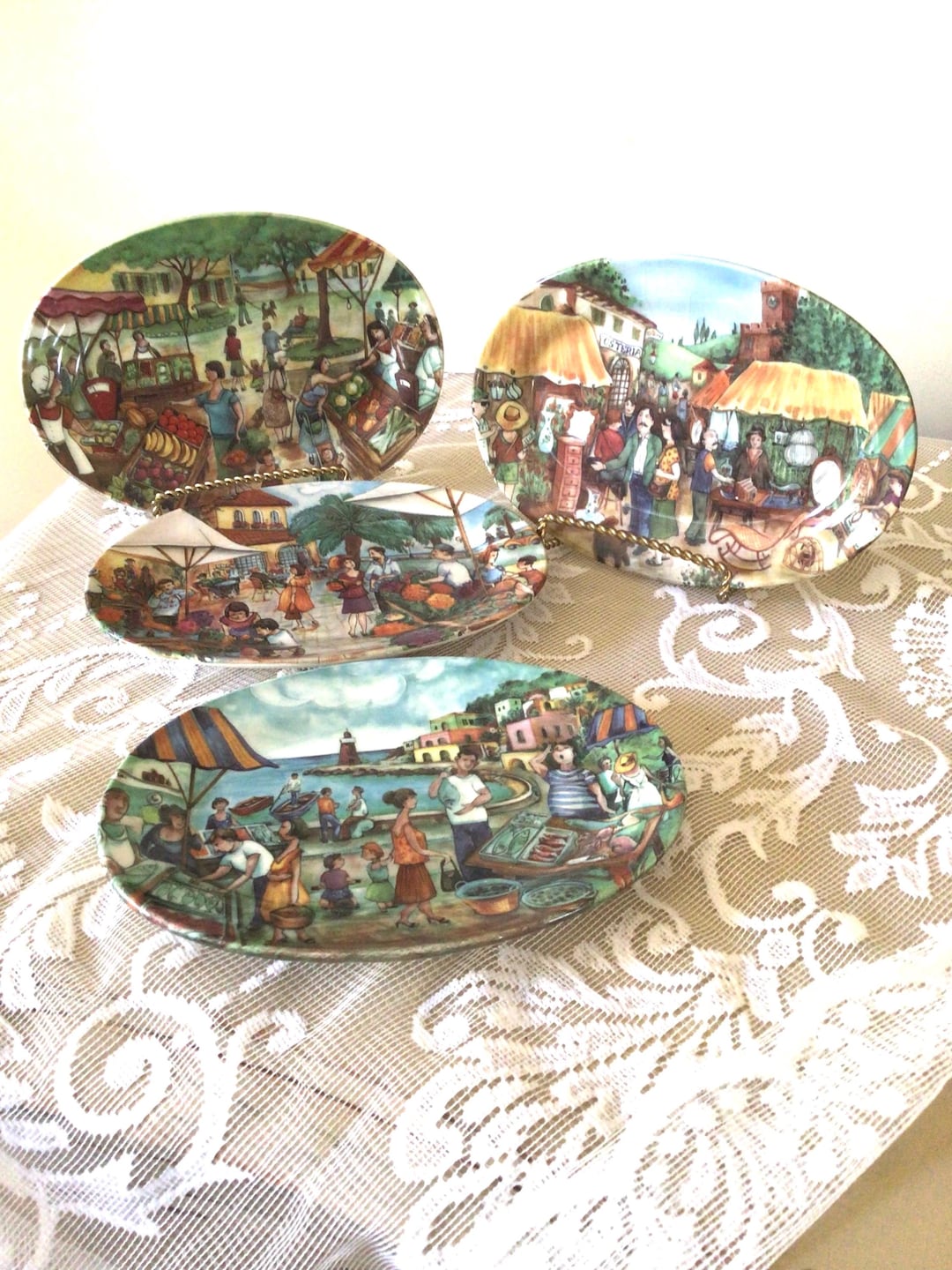 Set 4 Oval Shaped ‘BRUNELLI” ITALIAN Porcelain PLATES of Costal Life in ...