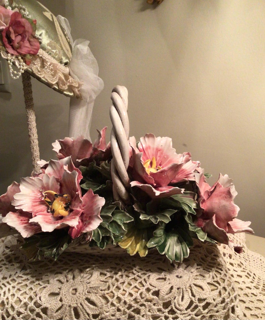 Vintage CAPODIMONTE FLOWERS in BASKET Porcelain Hand Painted 1970s ...