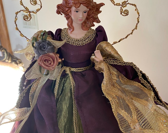 VICTORIAN ANGEL CHRISTMAS Tree Topper 17”tall in Purple and Gold Dress ...