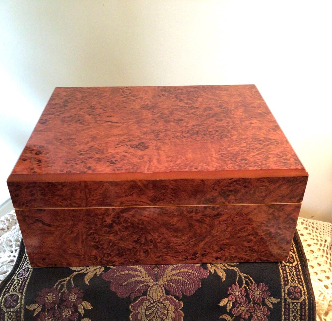 1970’s Large Vintage BURL WOOD Cigar BOX Handmade Vir Storing Cigars ...