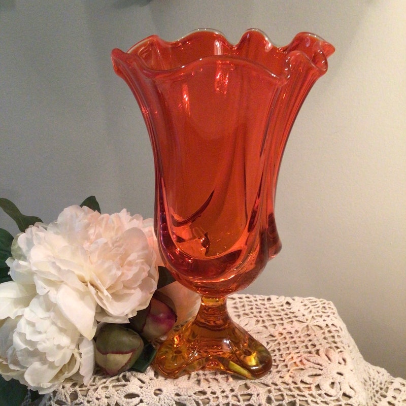 Footed Glass Vase - Etsy
