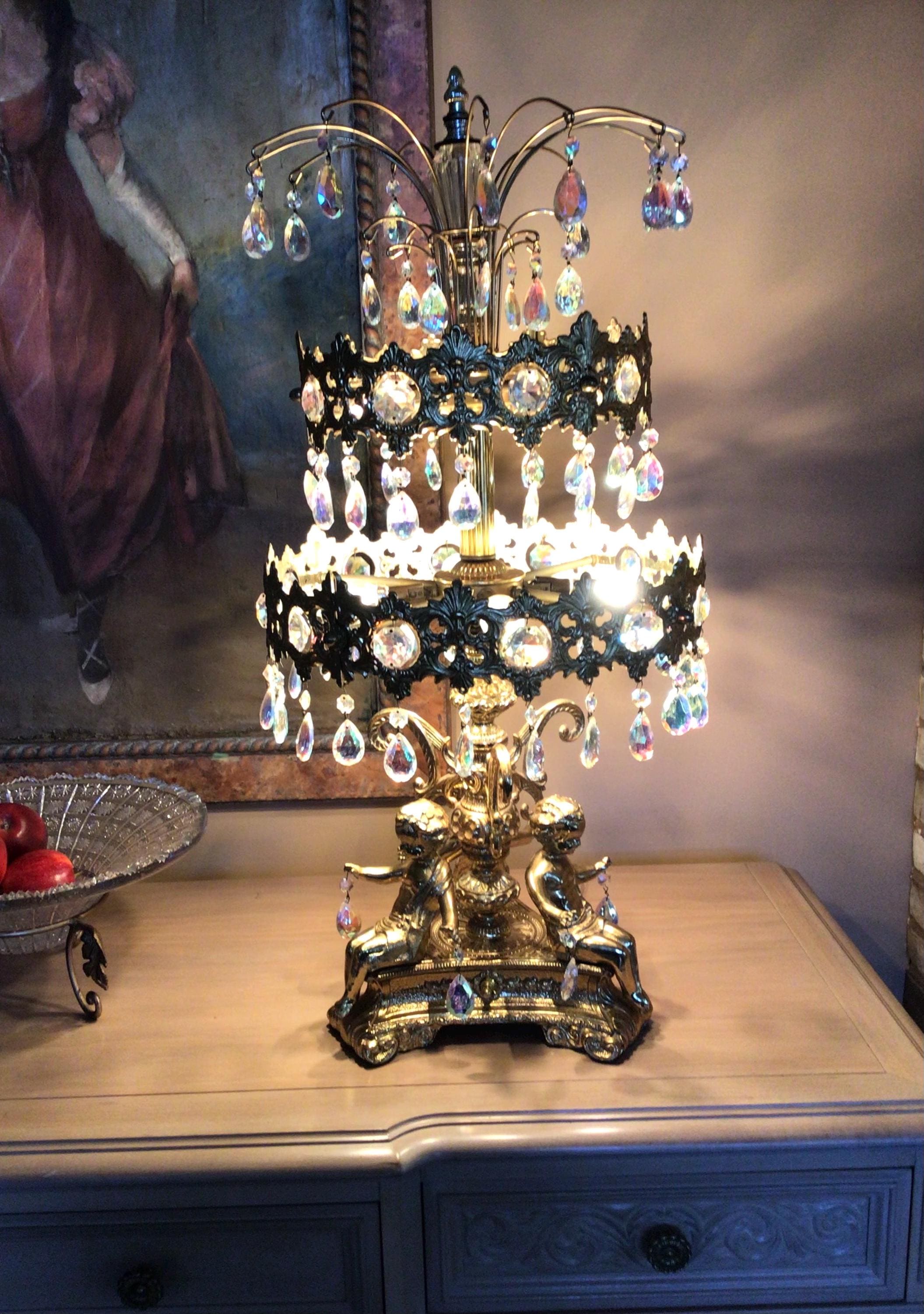 1 LOEVSKY & LOEVSKY REGENCY Lamp Prisms and Bobeches Filigree 32 1/2 ...