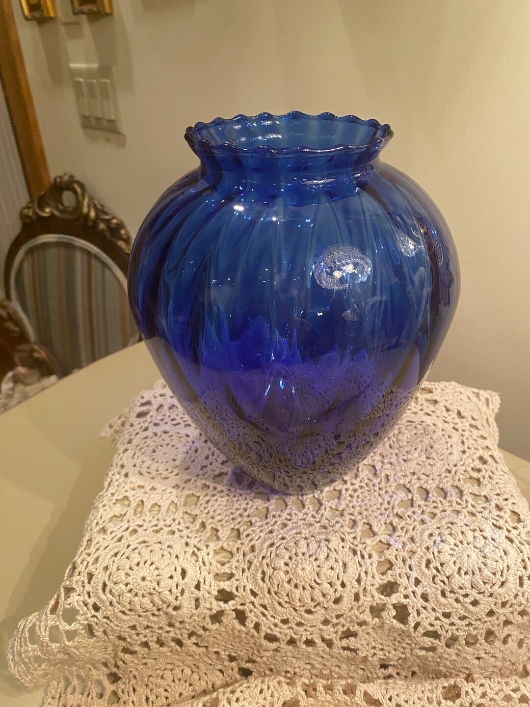 VINTAGE PRINCESS HOUSE Cobalt Blue Optic Waves Hand Blown Sparkling ...