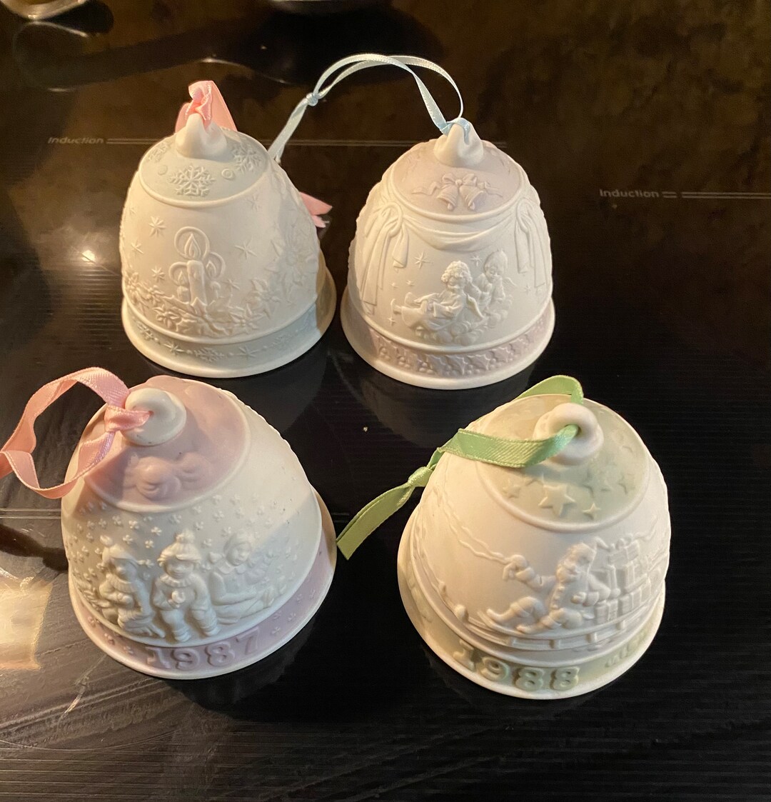 LLADRO CHRISTMAS PORCELAIN Annual Bells 1987, 1988,1992,1995 Made in ...
