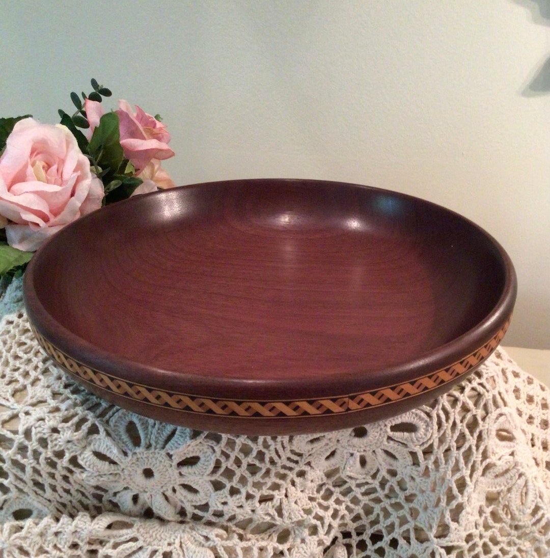 HAND TURNED WOODEN Teak Bowl With Decorative Inlay Design by ...