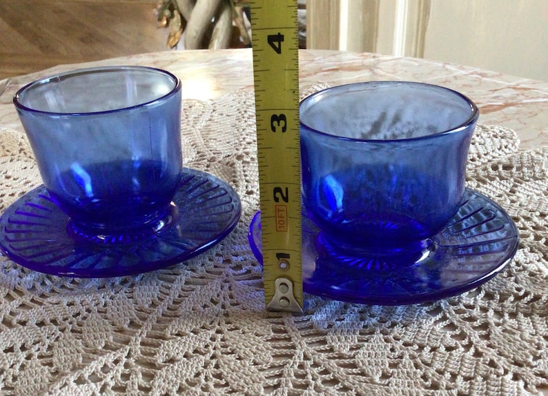 2 COBALT BLUE DEPRESSION Glass Condiment Bowls/jam Bowls With Attached ...