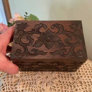 Antique SCULPTED WOODEN Box-flowers and Leaves Motif/ Hand Crafted-hand ...