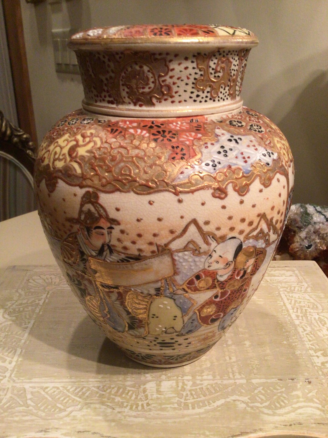 SATSUMA GINGER Jar/japanese Porcelain/ Hand Painted/ Guild Meiji Period ...