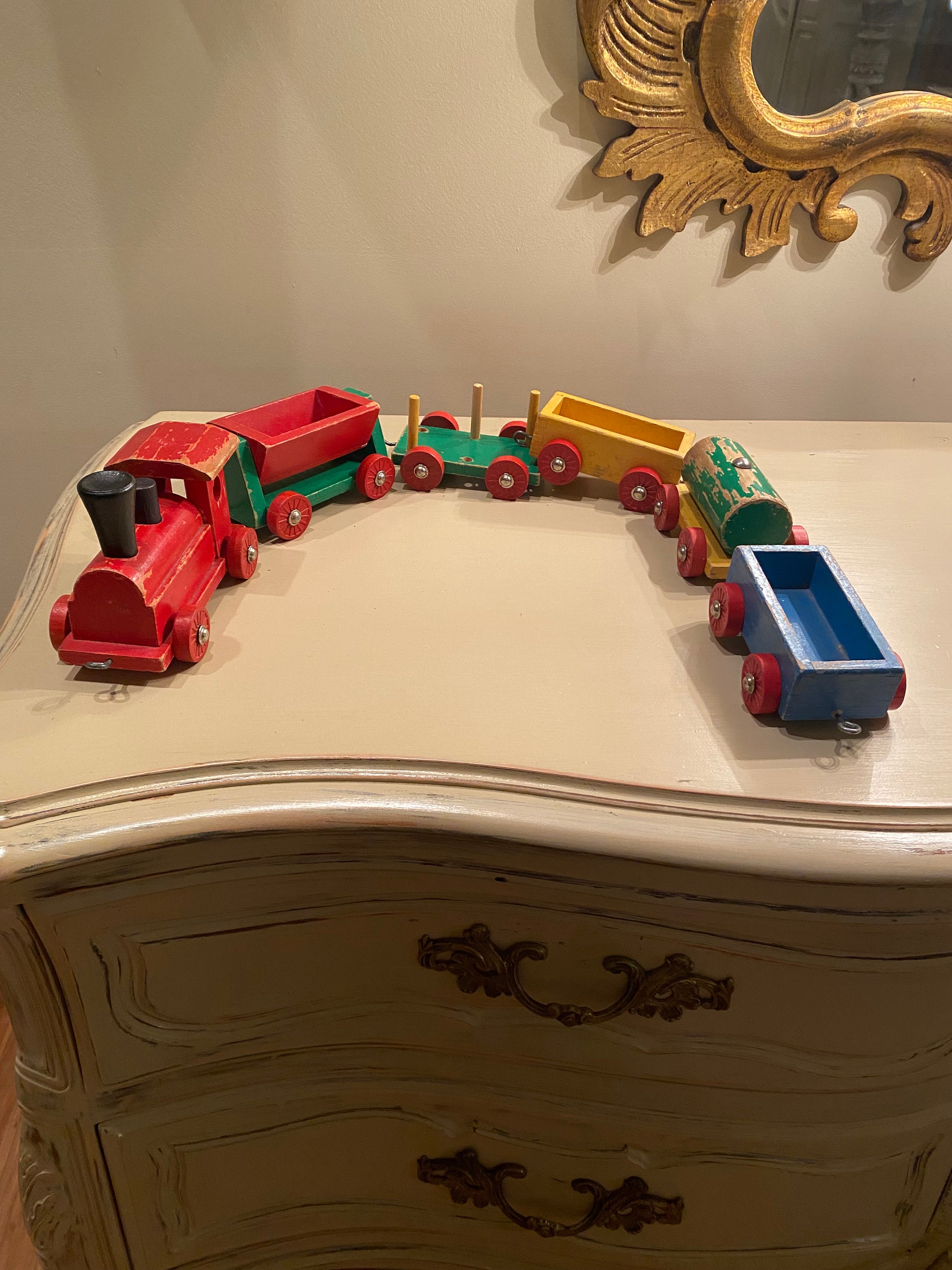OLD VINTAGE WOODEN Toy Train With Six Sections That Measure 38 Long ...
