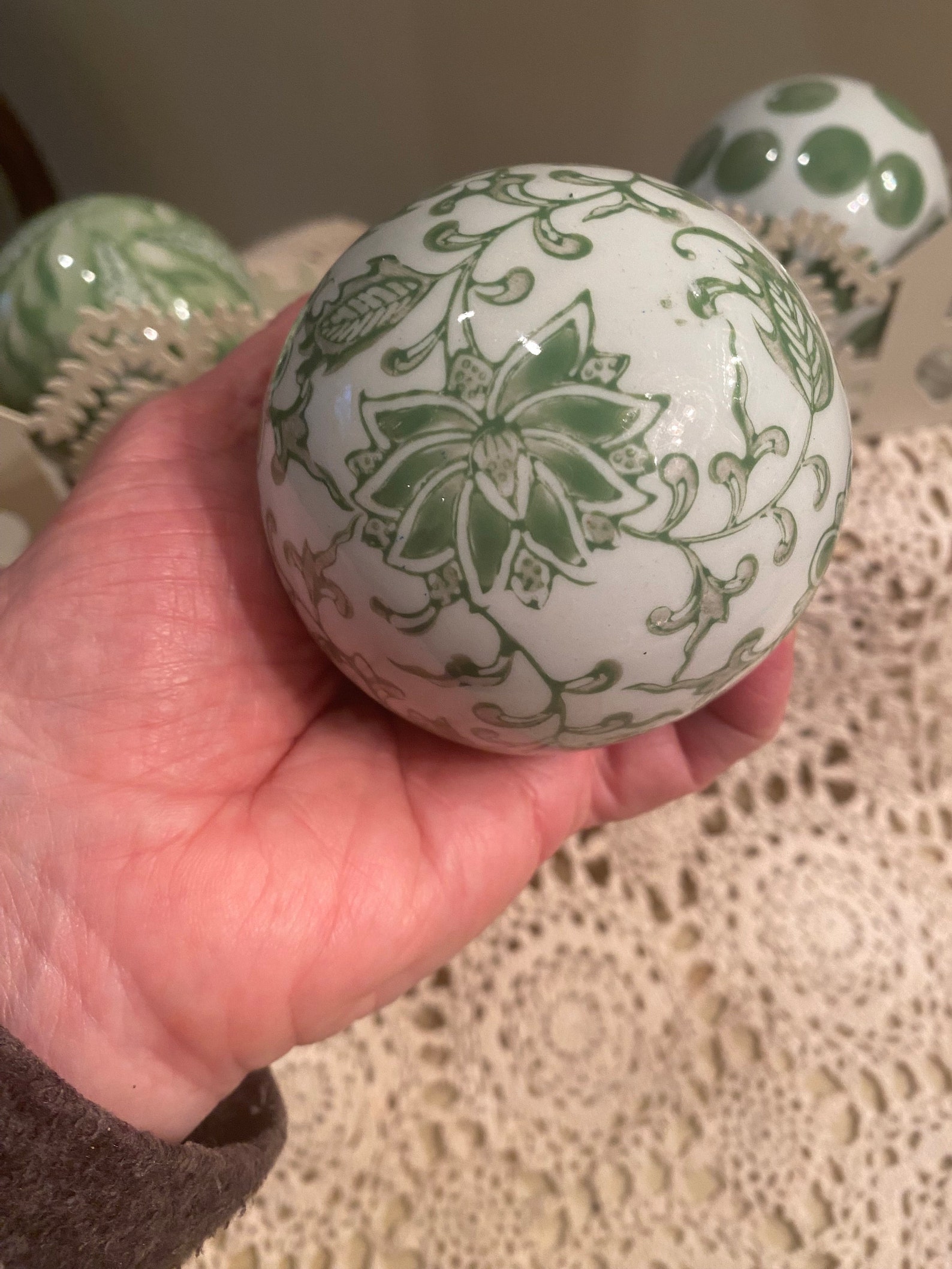 SET 3 CHINOISERIE CERAMIC Decorative Balls/orb Green and White Decor - Etsy