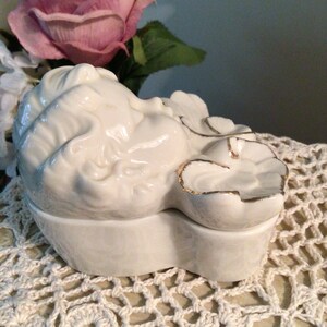 VINTAGE CHERUB TRINKET Porcelain Box/rosary Keeper/made in Italy ...