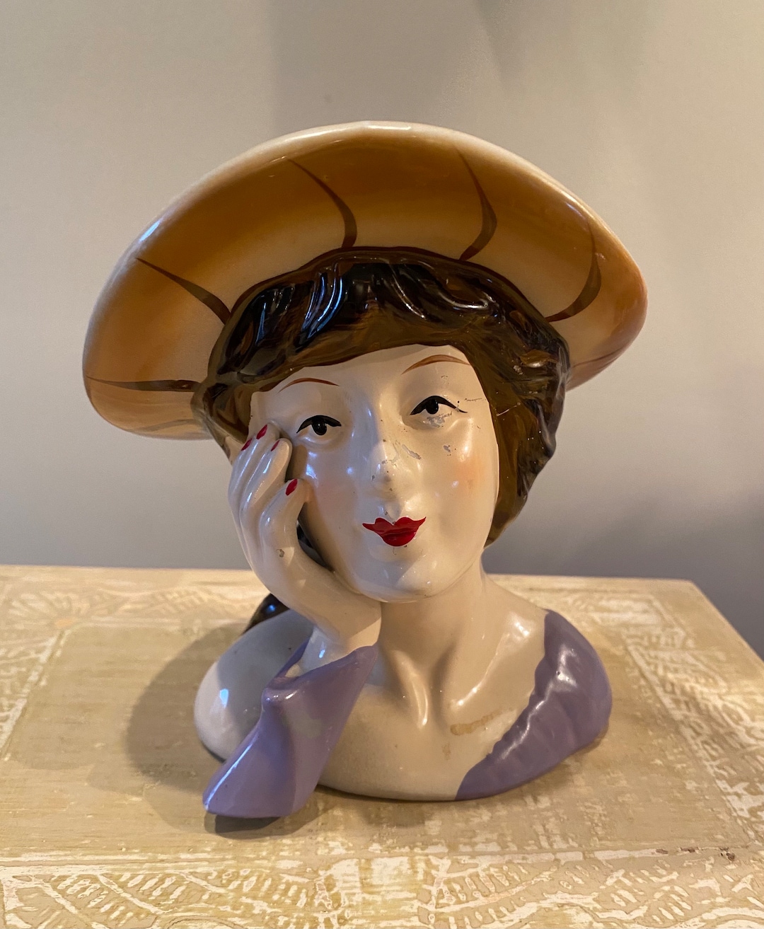 VINTAGE PORCELAIN LADY Wearing Hat With Hand Resting on Face - Etsy