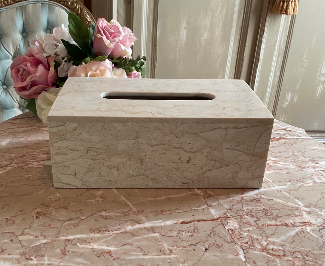 Vintage TRAVERTINE STONE TISSUE Box Holder/cover/sleek Design/vanity ...