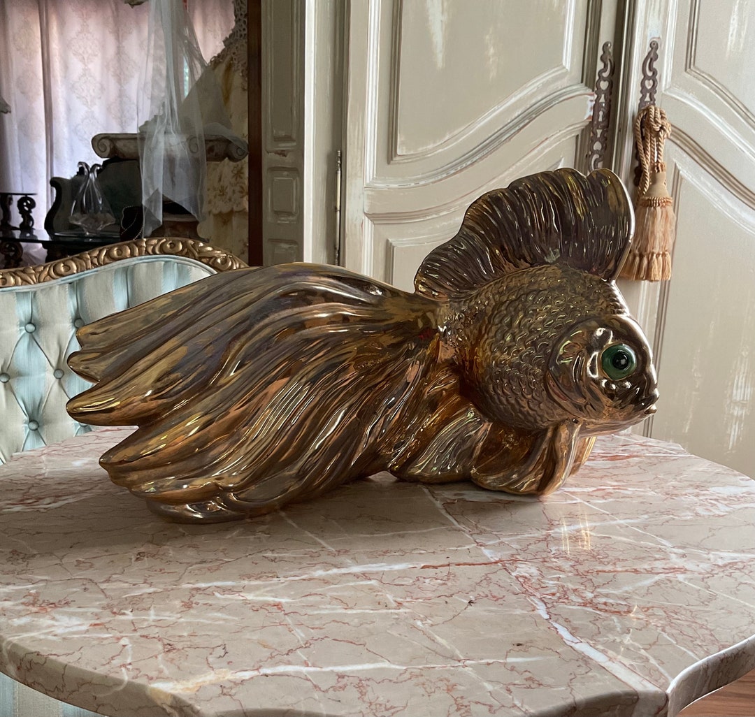 Vintage LARGE CERAMIC GOLDFISH Statue/ Hand-painted in United States by ...