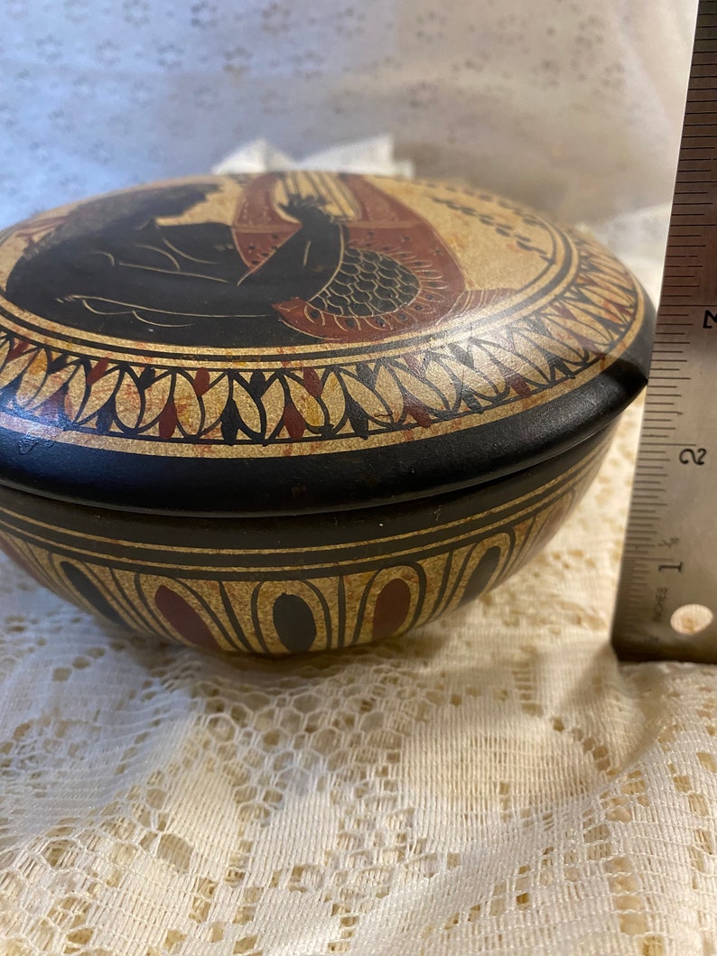 ROUND GREEK BOX With Lid Hand Painted Apollo God by Greek Artigian ...