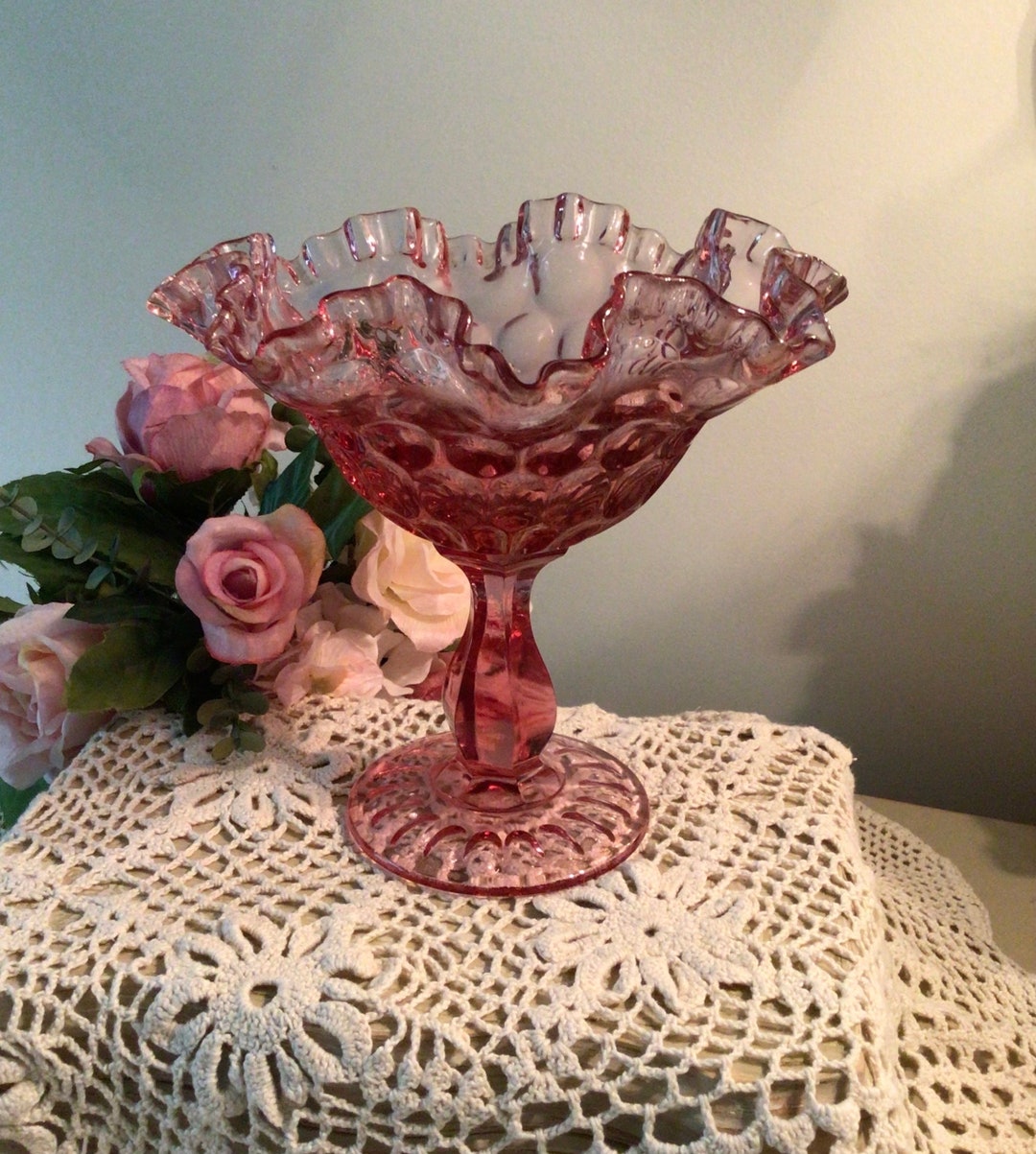 FENTON COLONIAL PINK Footed Compote/candy Dish/ Thumbprint/ Double ...